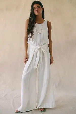 Free People Linden Linen One-piece Jumpsuit - Clean Ivory