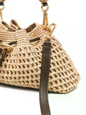 JIMMY CHOO Small Crochet Raffia Tote Bag With Tassel Detail - Brown