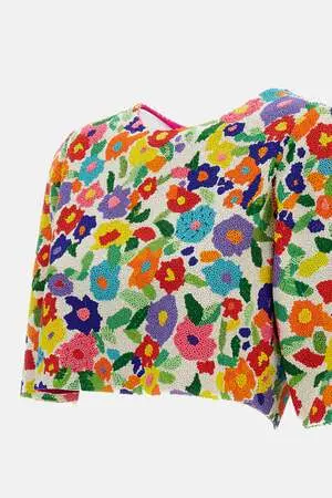 Pero Embroidered Floral Beaded Cropped Top