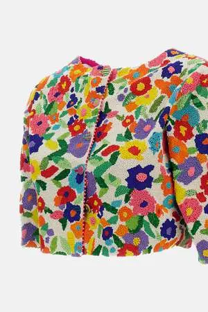 Pero Embroidered Floral Beaded Cropped Top