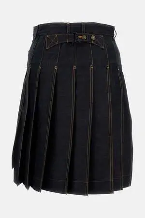 Thom Browne Pleated Denim Skirt With Contrast Stitching