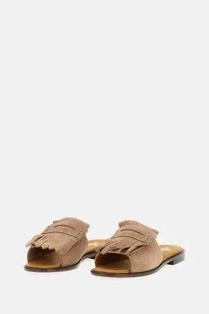 SEBAGO Suede Leather Fringe Slide Sandals - Beige