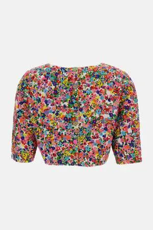 Pero Embroidered Floral Beaded Cropped Top