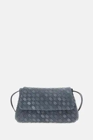 Bottega Veneta Suede Day Bag With Intrecciato Weave - Sky Blue