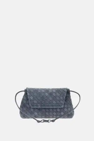 Bottega Veneta Suede Day Bag With Intrecciato Weave - Sky Blue