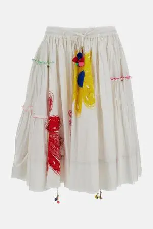 Pero Tiered Cotton Skirt With Embroidered Appliqués And Pom-poms - White