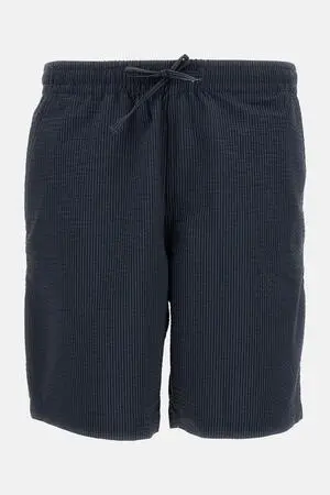 Lacoste Cotton Seersucker Striped Relaxed Fit Shorts - Black