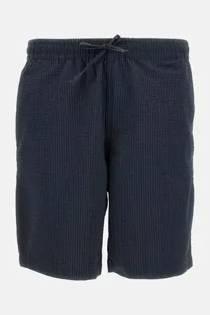 Lacoste Cotton Seersucker Striped Relaxed Fit Shorts - Black