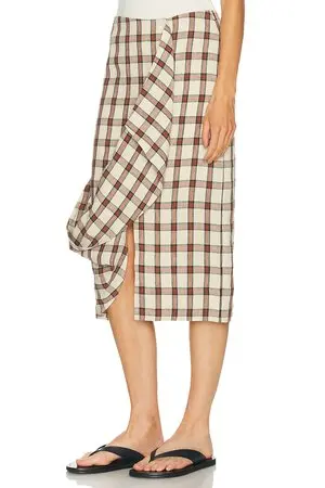 RÓHE Draped Check Midi Skirt - Red Table Check