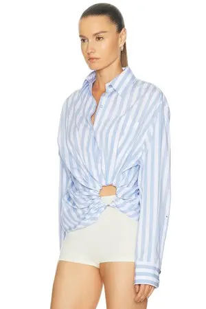 Sportmax Palmizi Striped Shirt With Ring Detail - Light Blue