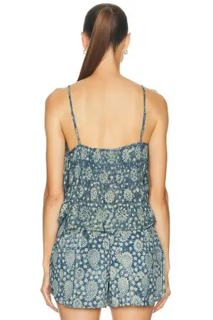R13 Square Neck Cami Top With Side Tie Closures - Blue