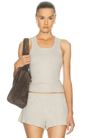 SKIMS Cotton Rib High Scoop Tank Top - Stone