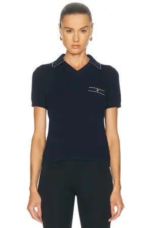 Versace Short Sleeve Polo Top - Navy