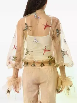 Blumarine Butterfly Embroidered Mesh Blouse