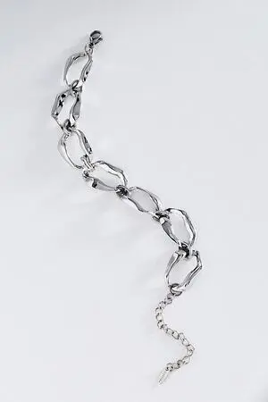 Anthropologie Metal Chain Link Bracelet With Cubic Zirconia - Silver