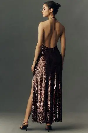 Bardot Sequined Halter Neck Maxi Dress