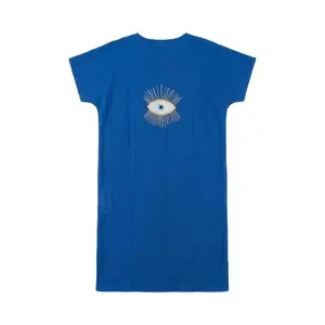 CASA DUNIYA Royal Cotton Evil Eye Embroidery Soleil Swimsuit Cover-up - Blue