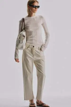 THE ROW Dantea Long Sleeve Ribbed Crewneck T-shirt - Ivory