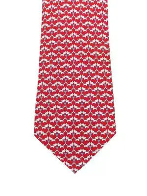 FERRAGAMO Silk Tie With Fox Pattern - Red