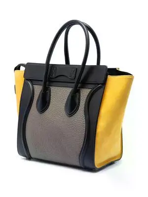 Celine Micro Tricolor Leather Luggage Tote Handbag - Brown