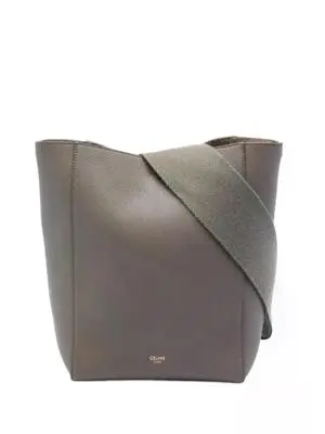 Celine Small Sangle Bucket Bag In Grained Calfskin - Brown