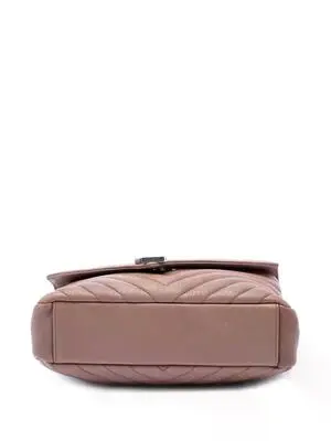 Saint Laurent Medium Chevron Sheepskin Monogram College Satchel - Brown