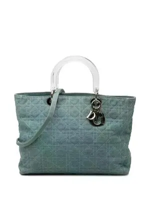 Dior Large Denim Cannage Lady Satchel - Blue
