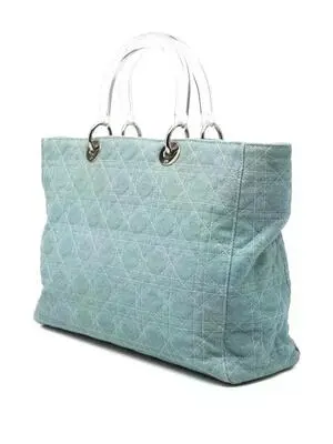 Dior Large Denim Cannage Lady Satchel - Blue