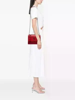 Saint Laurent Medium Croc Embossed Leather Monogram Sunset Crossbody Bag - Red