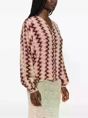 Valentino Garavani 1980s Zigzag-print V-neck Blouse