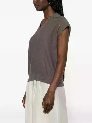 PANICALE Sequin Embellished V-neck T-shirt