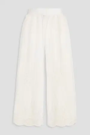 Farm Rio Cropped Broderie Anglaise Cotton Wide-leg Pants - White