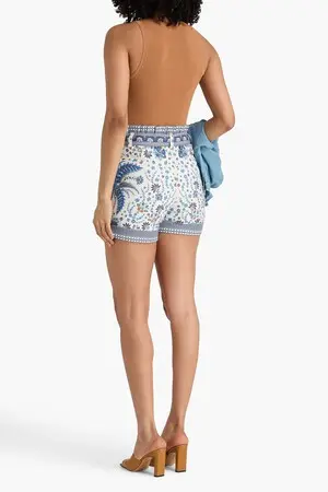 Farm Rio Belted Printed Cotton-twill Shorts