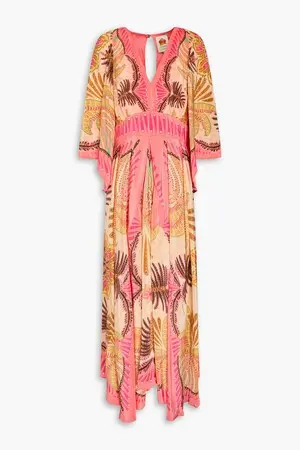 Farm Rio Pleated Printed Crepe De Chine Maxi Dress