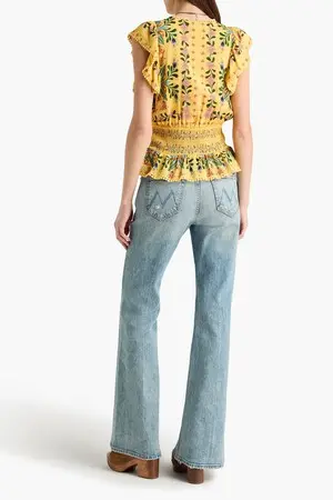 Farm Rio Ruffled Floral-print Cotton-blend Blouse