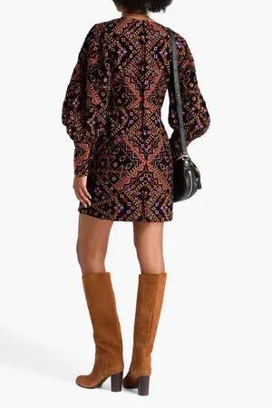 Farm Rio Embroidered Puff Sleeve Corduroy Mini Dress