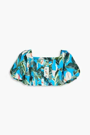 Farm Rio Cropped Floral Print Puff Sleeve Top