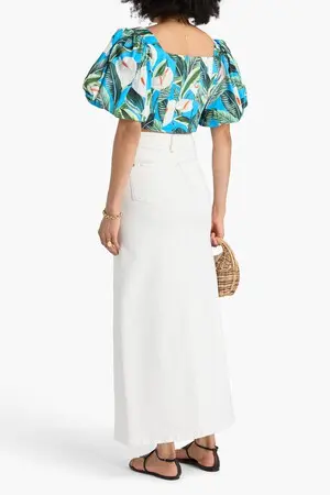 Farm Rio Cropped Floral Print Puff Sleeve Top