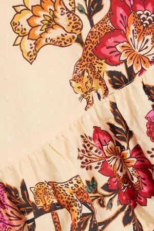 Farm Rio Tiered Printed Swissdot Cotton Mini Skirt