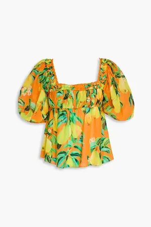 Farm Rio Pleated Printed Cotton Top