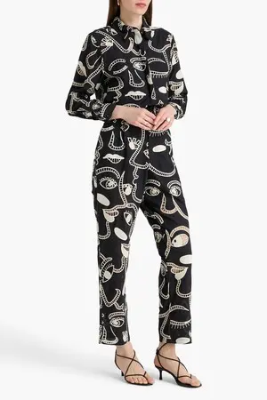 Farm Rio Embroidered Cotton Poplin Straight Leg Pants