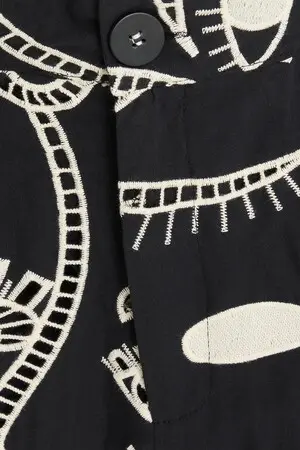 Farm Rio Embroidered Cotton Poplin Straight Leg Pants