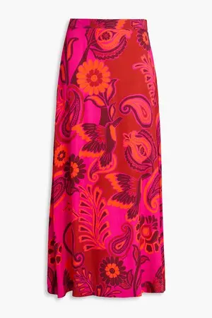 Farm Rio Printed Satin Maxi Skirt