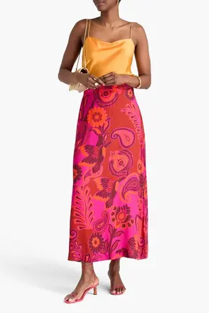 Farm Rio Printed Satin Maxi Skirt