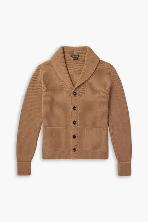 TOM FORD Ribbed Cashmere Shawl Collar Cardigan - Light Brown