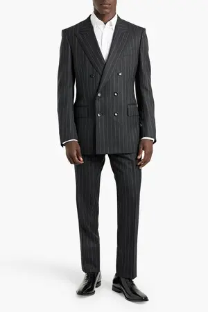 TOM FORD Doublebreasted Pinstriped Cupro And Silkblend Twill Suit - Charcoal