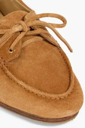 Bally Suede Almond Toe Lace-up Boat Shoes - Camel