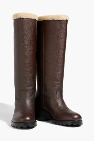 Bally Padma Pebbled Leather And Shearling Knee-high Boots