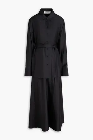 RÓHE Silk Twill Midi Shirt Dress With Cutout Waist And Belt