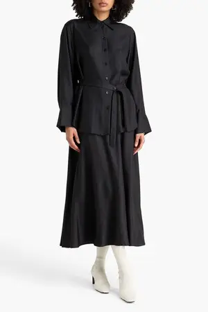 RÓHE Silk Twill Midi Shirt Dress With Cutout Waist And Belt